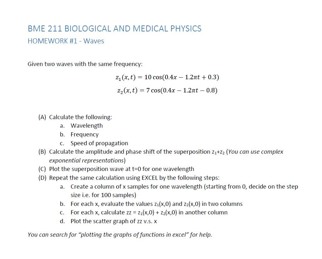 Solved BME 211 BIOLOGICAL AND MEDICAL PHYSICS HOMEWORK #1 - | Chegg.com