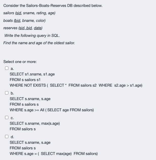 Solved Consider the Sailors-Boats-Reserves DB described | Chegg.com