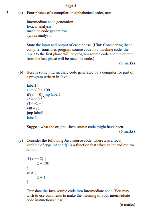 Solved 3 3. Page 5 (a) Four phases of a compiler, in | Chegg.com