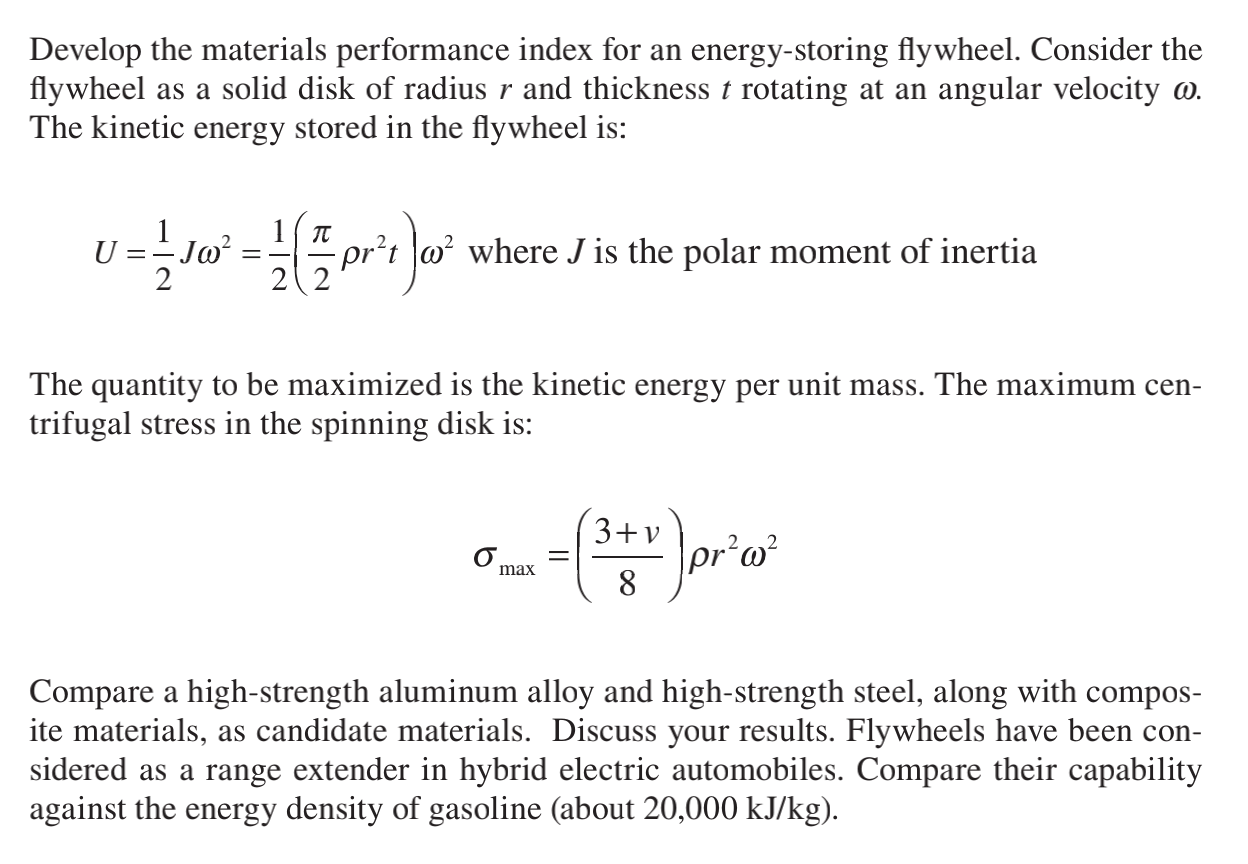Develop the materials performance index for an | Chegg.com