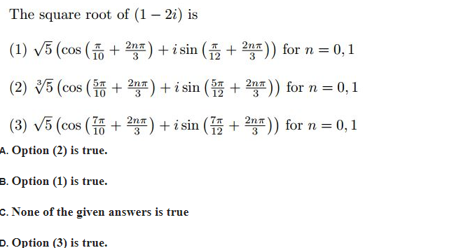 Solved The square root of (1 - 2i) is i 2n 3 3 2nn 2n 3 = | Chegg.com