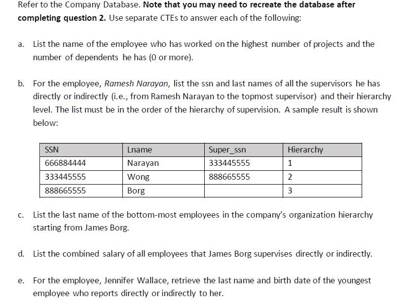 Solved Refer to the Company Database. Note that you may need | Chegg.com