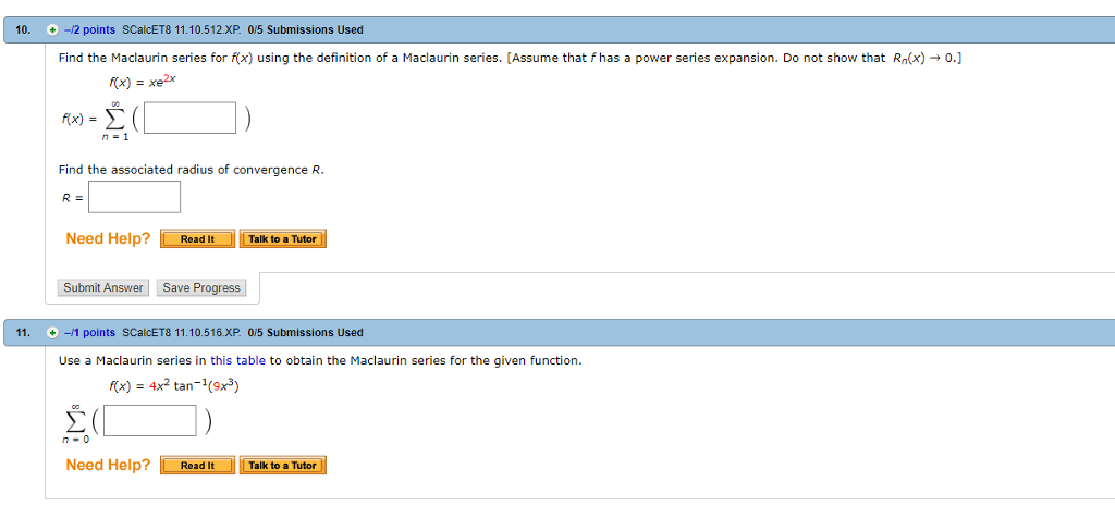 Solved 10.-12 points SCalcET8 11.10.512.XP 0/5 Submissions | Chegg.com