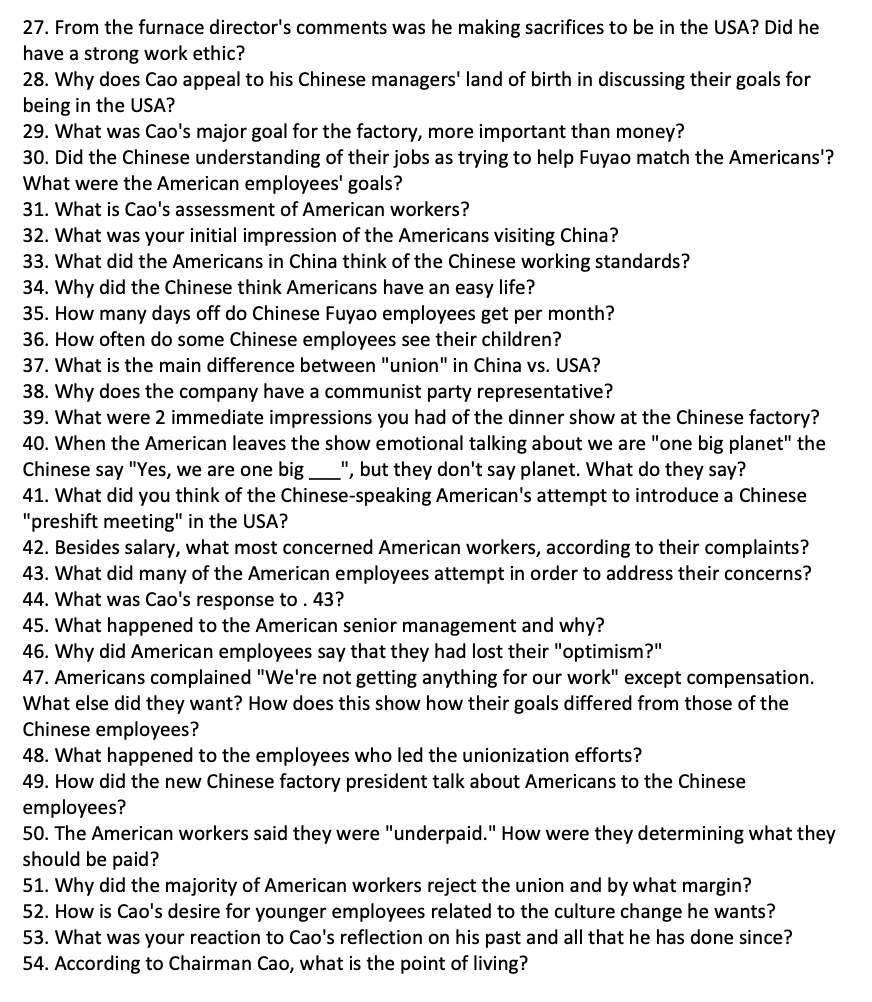 1. When and where was American Factory filmed? 2. | Chegg.com