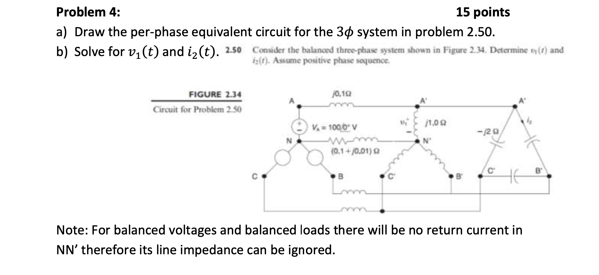 Solved Problem 4:15 ﻿pointsa) ﻿Draw the per-phase equivalent | Chegg.com