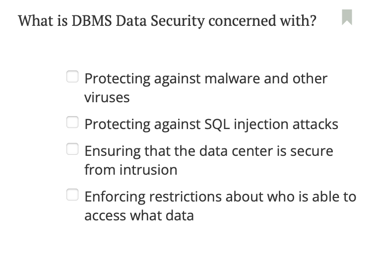 Solved What is DBMS Data Security concerned with? Protecting | Chegg.com