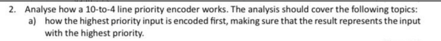 2. Analyse how a 10-to-4 line priority encoder works. | Chegg.com