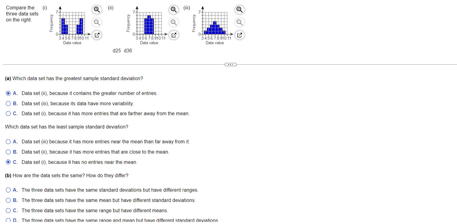 Solved Compare the (i') (ii) (iii) three data sets on the | Chegg.com