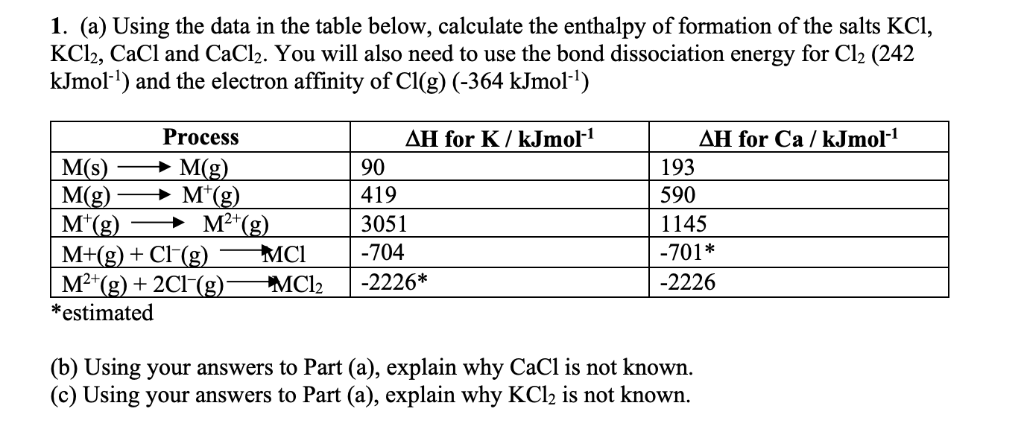 1. (a) Using the data in the table below, calculate | Chegg.com