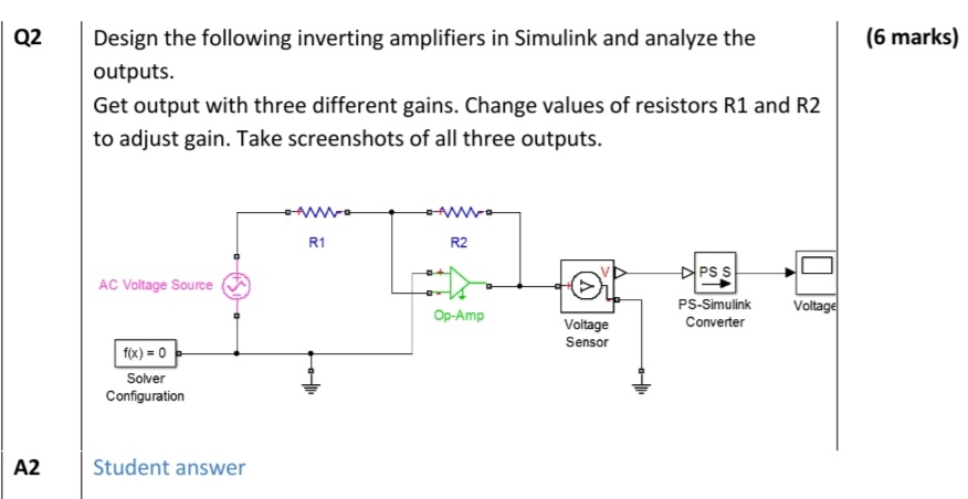 Solved Design the following inverting amplifiers in Simulink | Chegg.com