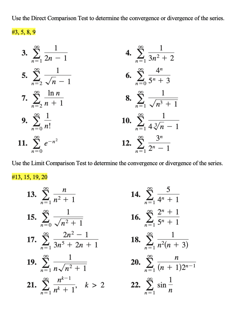 Solved Use the Direct Comparison Test to determine the | Chegg.com