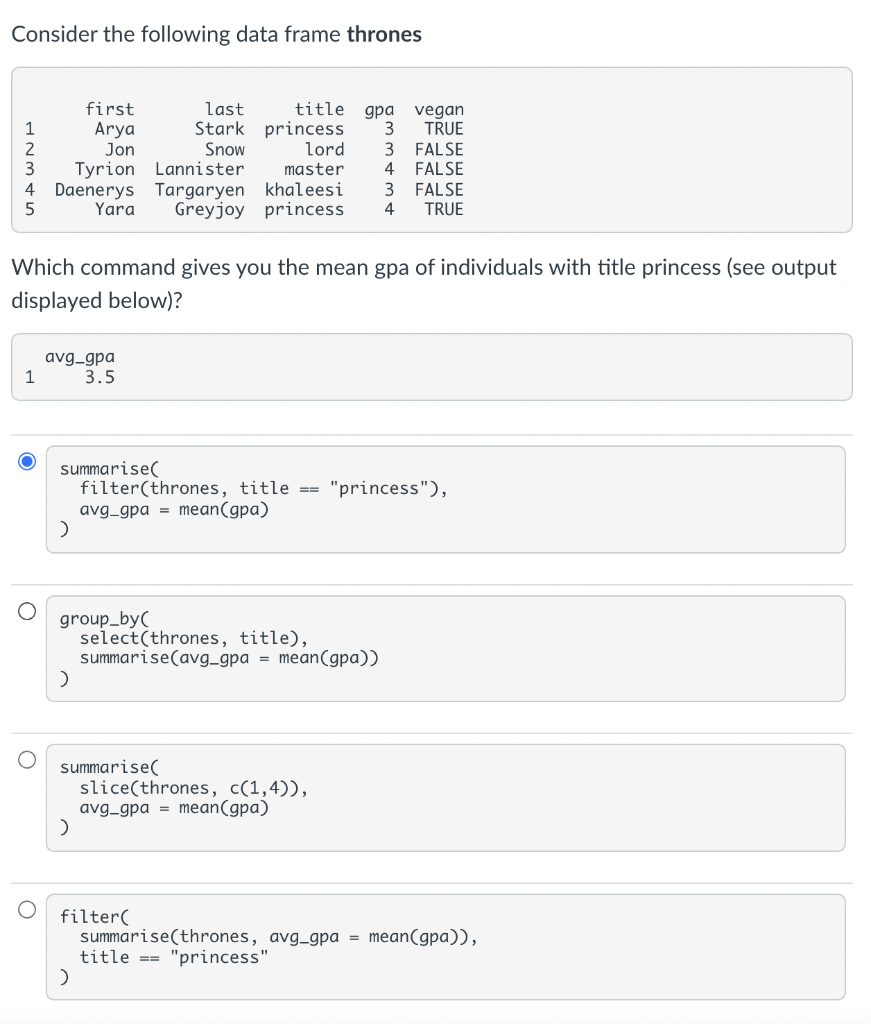 Solved Consider the following data frame dat name gender | Chegg.com