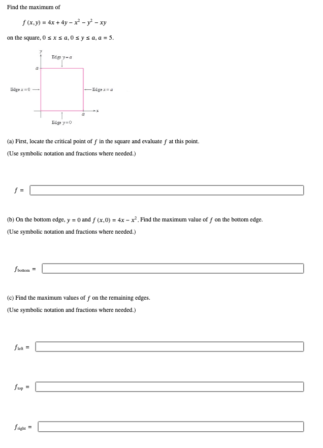 Solved Find the maximum of f(x,y)=4x+4y−x2−y2−xy on the | Chegg.com