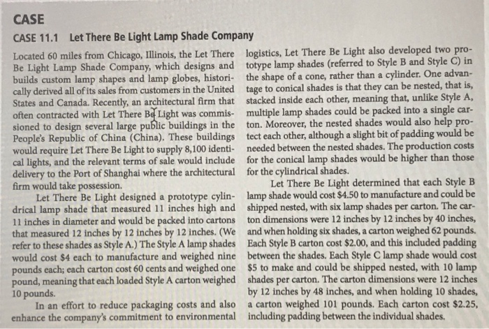 Solved CASE CASE 11.1 Let There Be Light Lamp Shade Company | Chegg.com