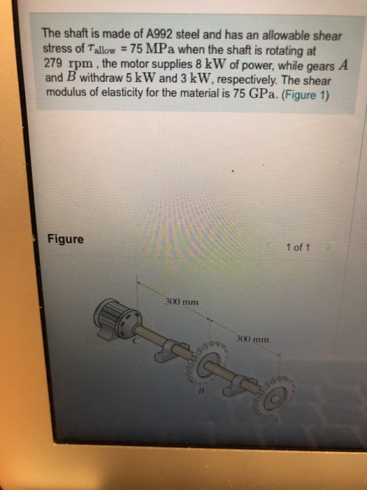 Solved The shaft is made of A992 steel and has an allowable | Chegg.com