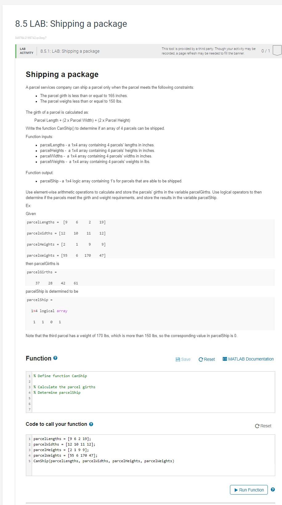 Solved 8.5 LAB: Shipping a package 349784 21697427 LAB | Chegg.com