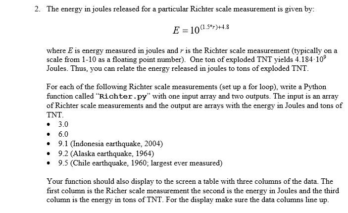 Solved 2. The energy in joules released for a particular | Chegg.com