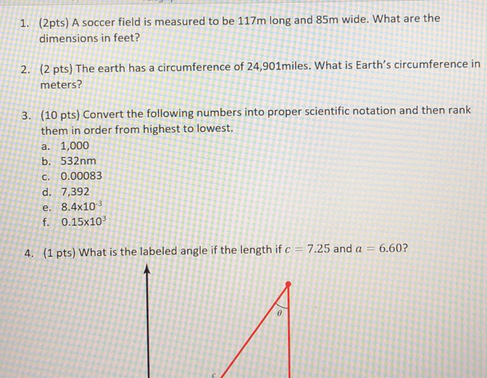 Solved (2pts) A soccer field is measured to be 117m long and | Chegg.com