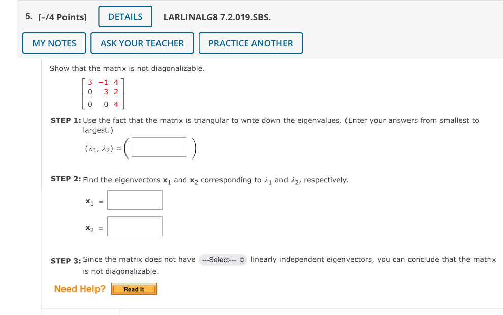 Solved Show that the matrix is not diagonalizable. | Chegg.com