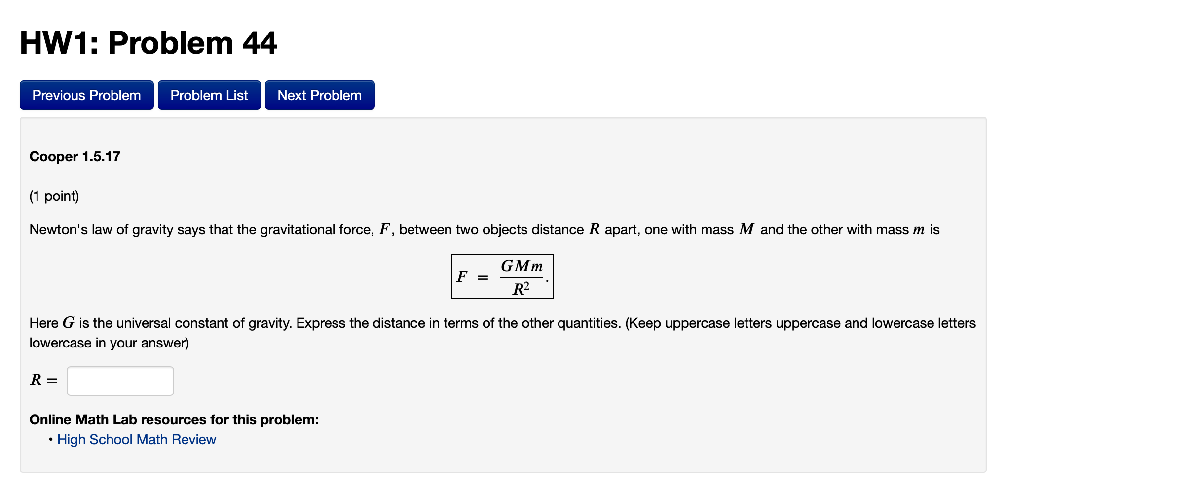 Solved HW1: Problem 44 Previous Problem Problem List Next | Chegg.com