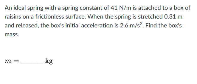 Solved An ideal spring with a spring constant of 41 N/m is | Chegg.com