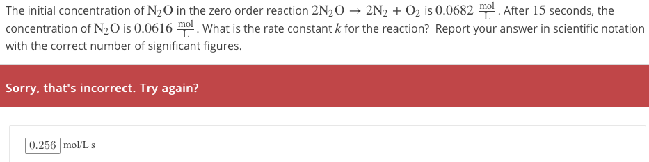 Solved The initial concentration of N20 in the zero order | Chegg.com