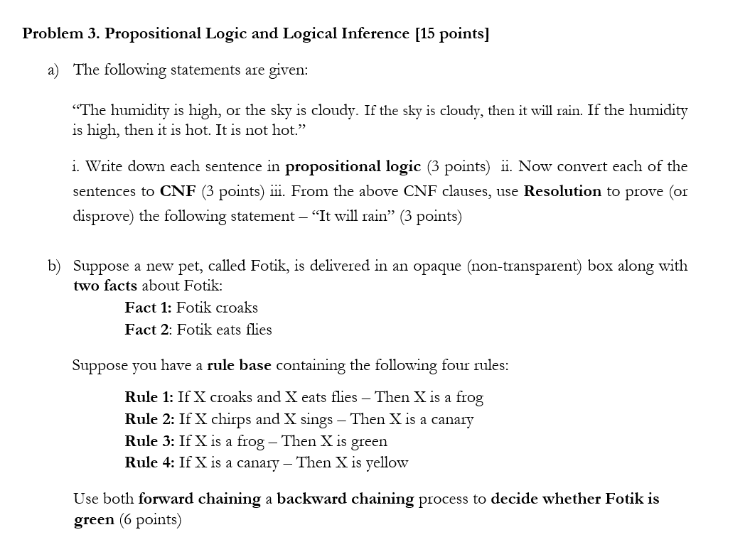 Solved Problem 3 Propositional Logic And Logical Inference 