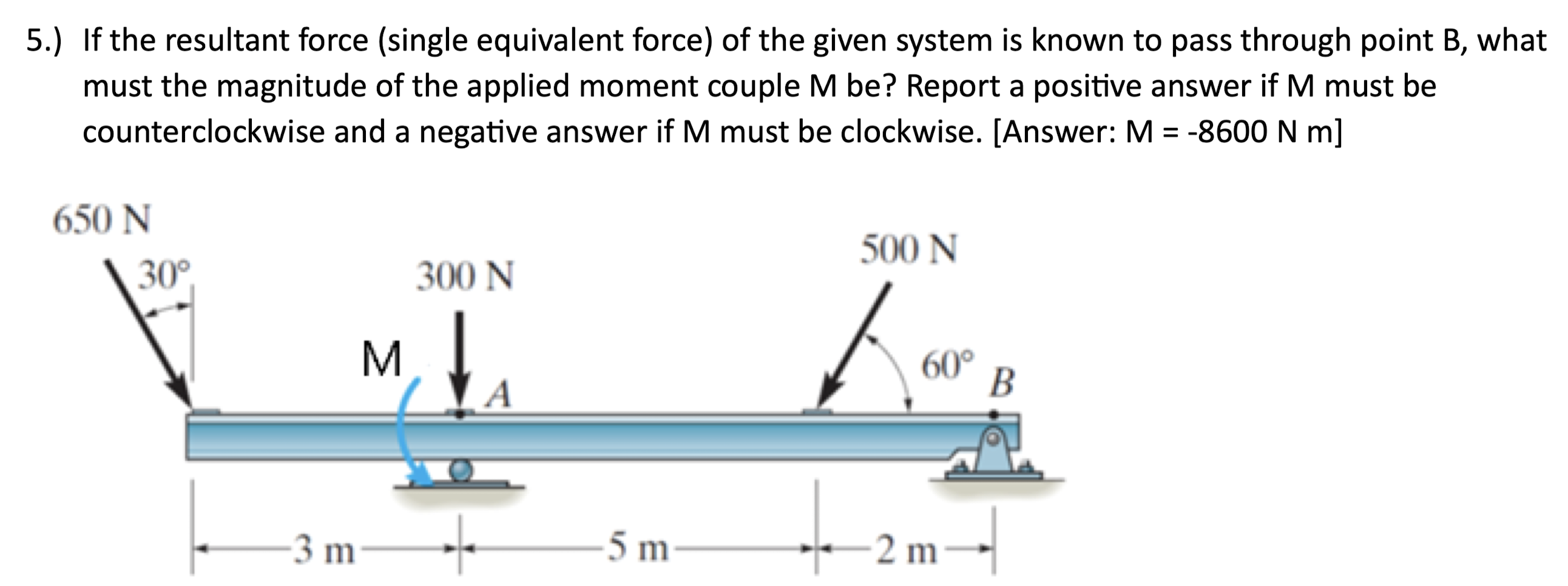 Solved 5.) If the resultant force (single equivalent force) | Chegg.com