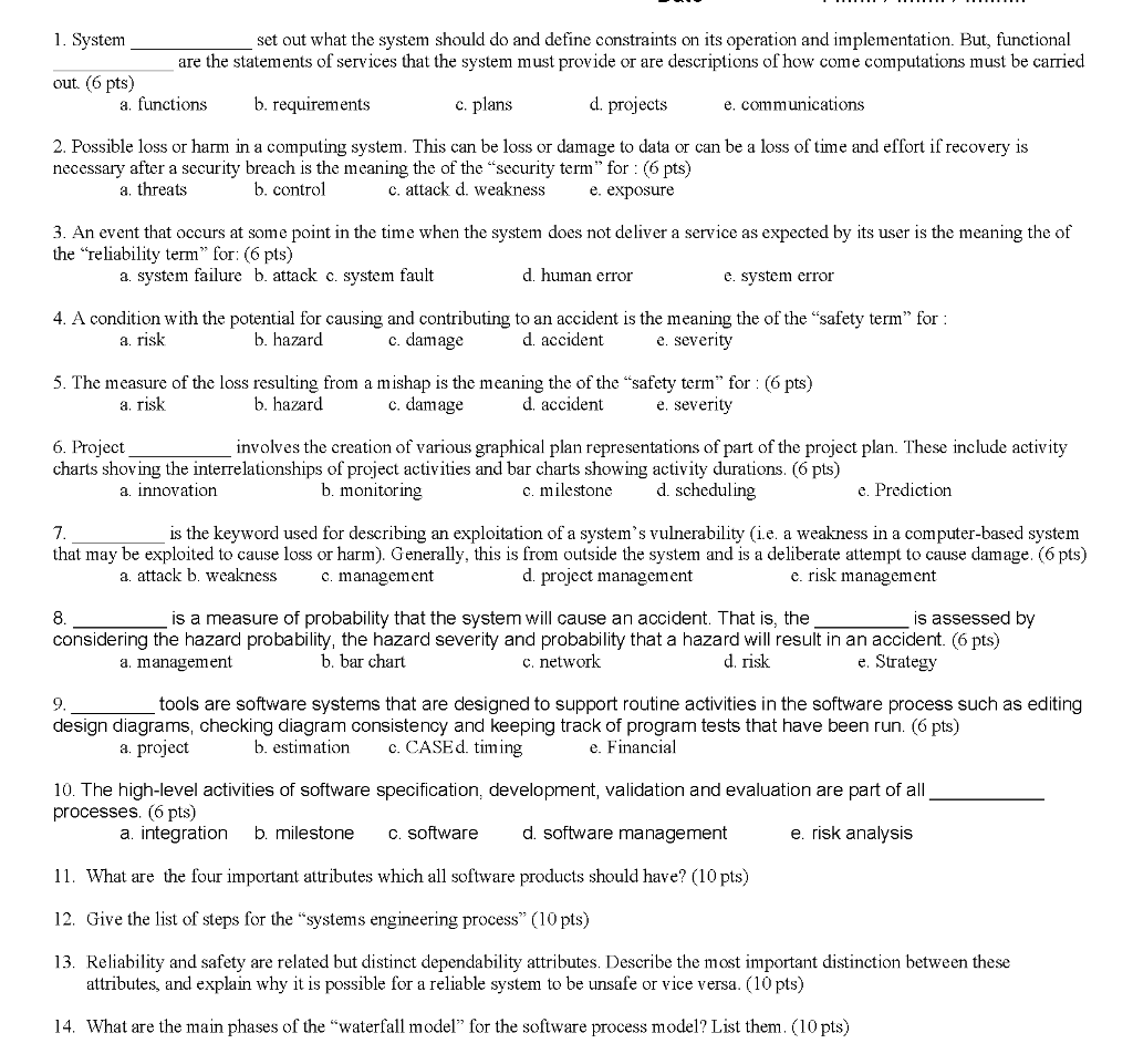 Solved 1. System set out what the system should do and | Chegg.com