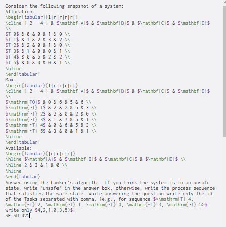Solved Consider the following snapshot of a system: | Chegg.com