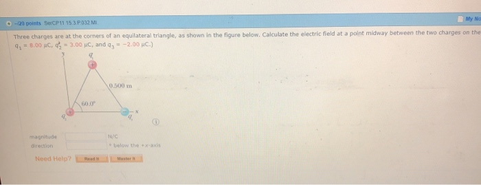 Solved Three Charges are at the corners of an equilateral | Chegg.com