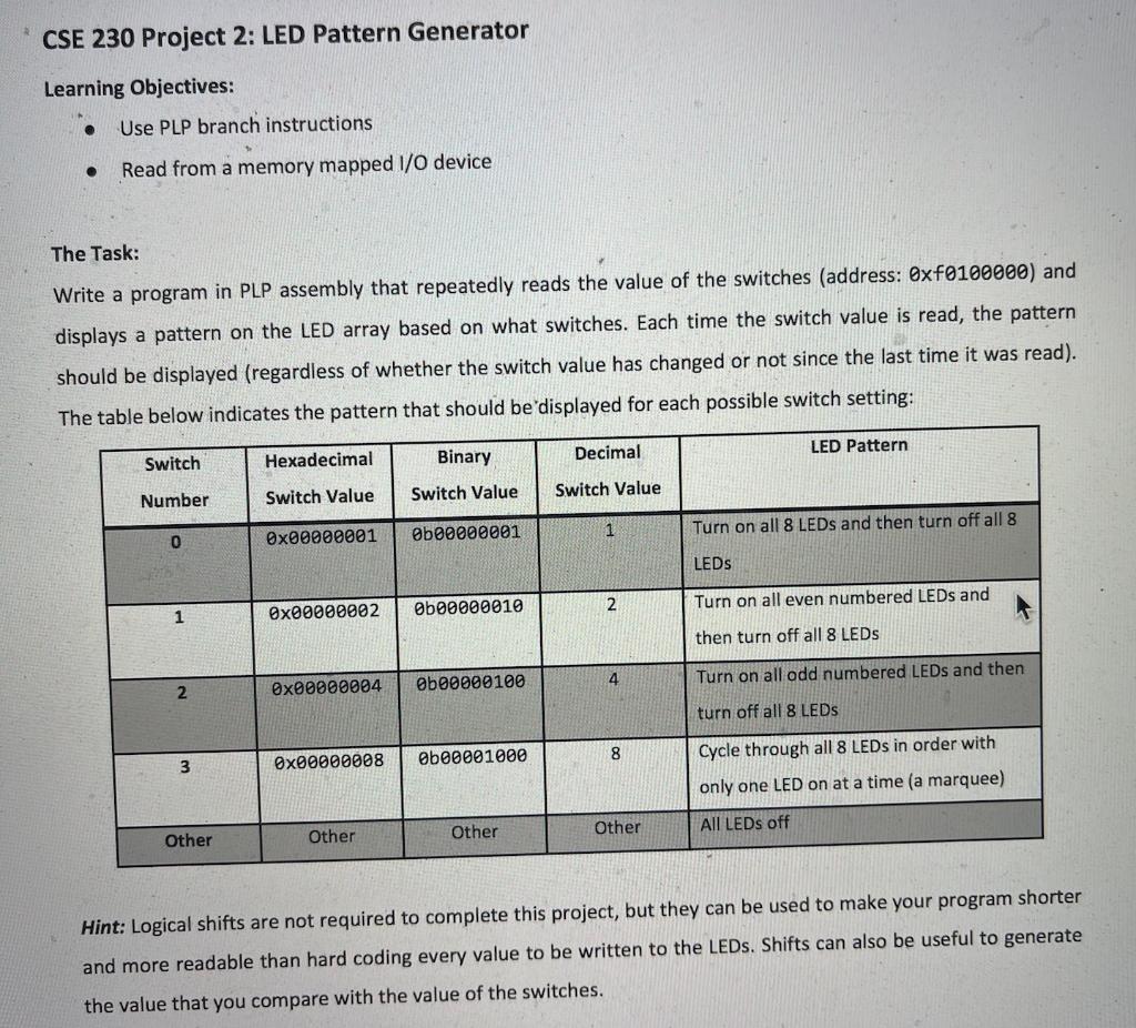 Solved Cse 230 Project 2 Led Pattern Generator Learning 9958