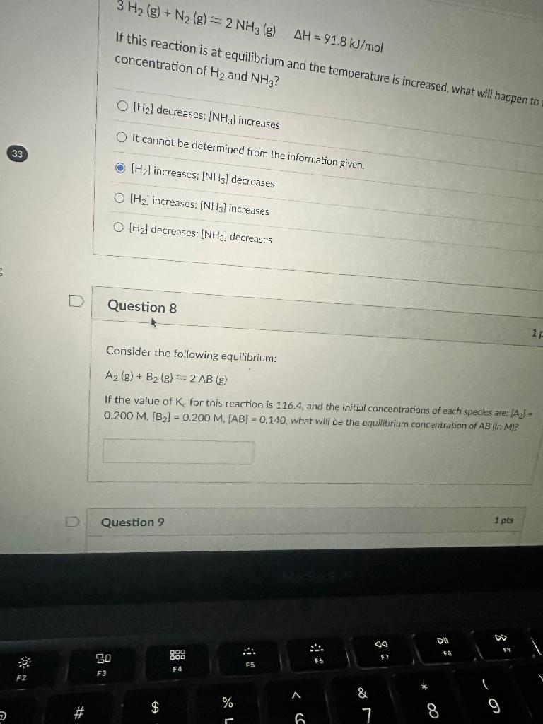 Solved 3H2( g)+N2( g)=2NH3( g)ΔH=91.8 kJ/mol If this | Chegg.com
