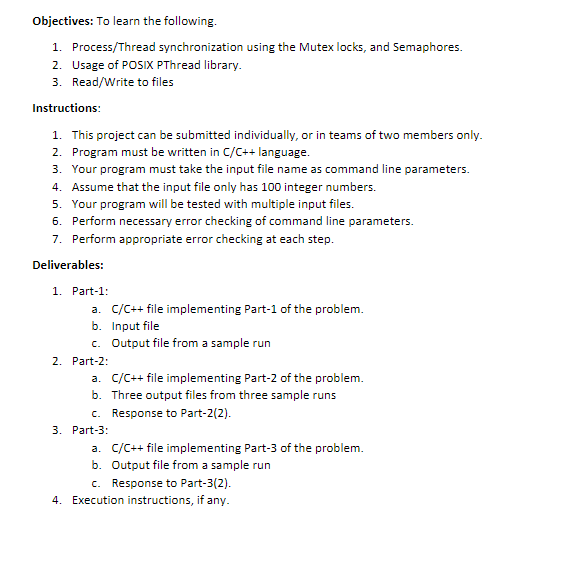 Solved Objectives: To learn the following: 1. Process/Thread | Chegg.com