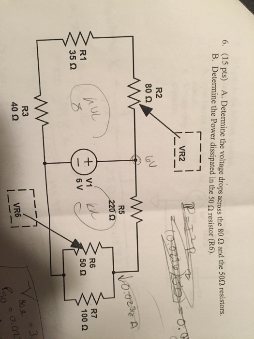 Solved Determine the voltage drops across R2=80 ohms and R6= | Chegg.com