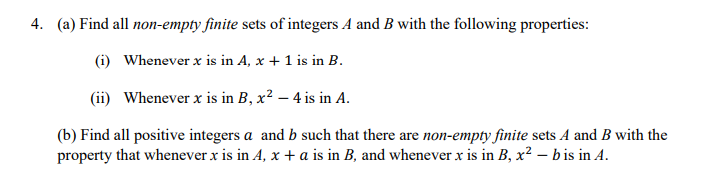 Solved 4. (a) Find all non-empty finite sets of integers A | Chegg.com