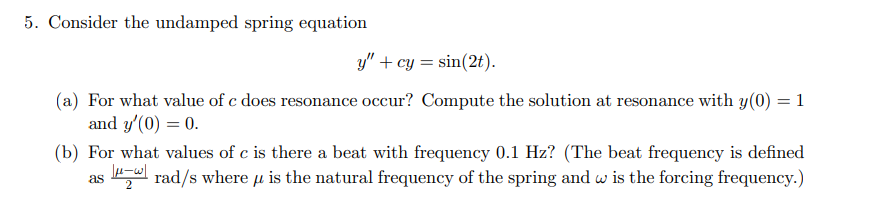 Solved 5. Consider the undamped spring equation | Chegg.com