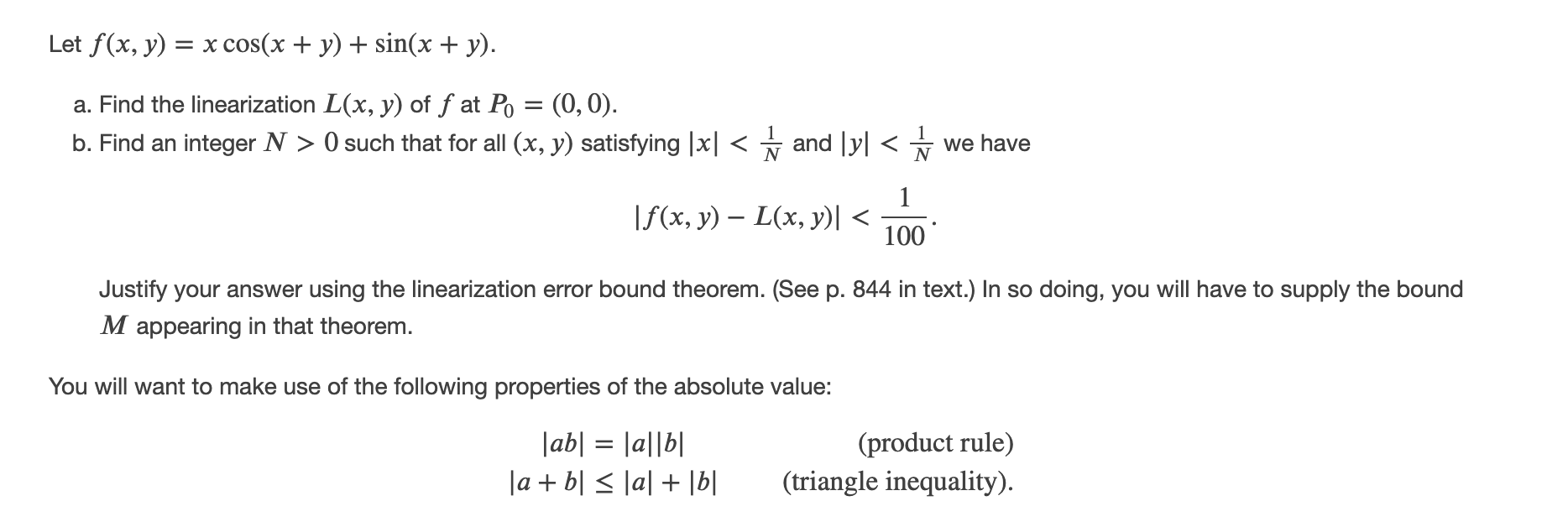 Solved Let f(x, y) = x cos(x + y) + sin(x + y). a. Find the | Chegg.com
