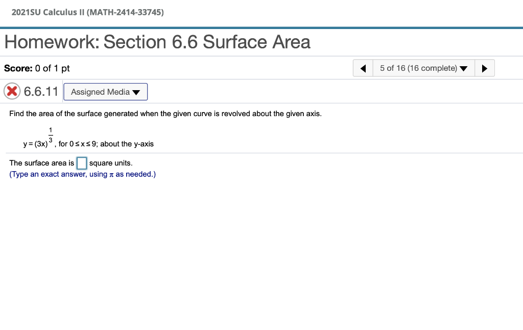 Solved 2021SU Calculus II (MATH-2414-33745) Homework: | Chegg.com