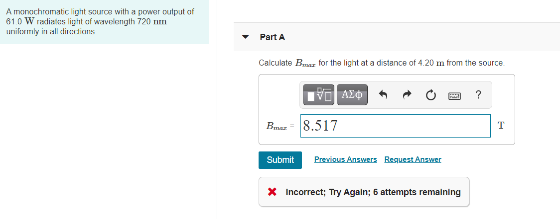Solved A monochromatic light source with a power output of | Chegg.com