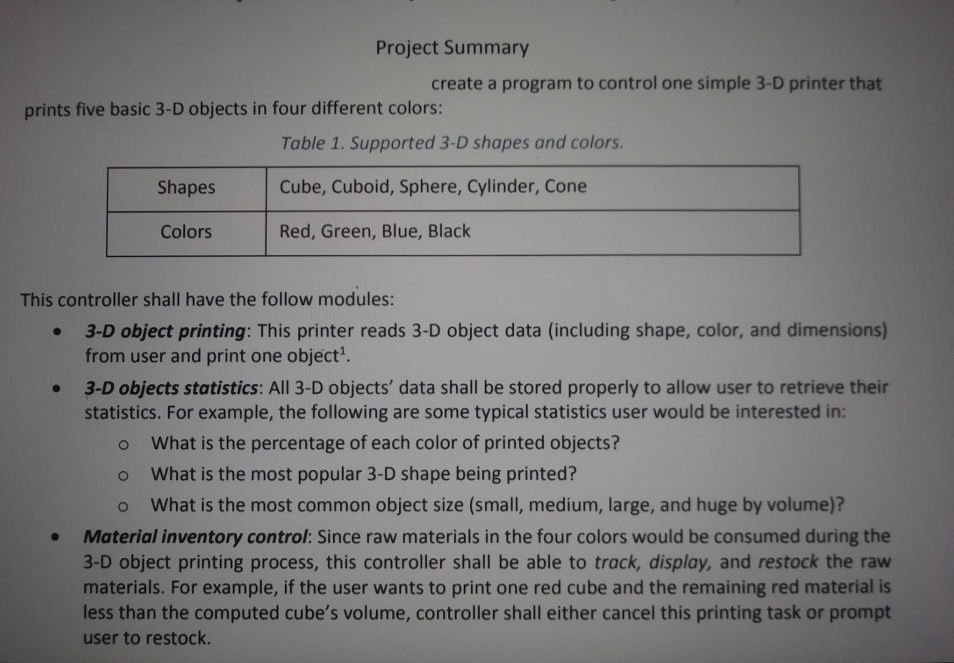 Solved Project Summary create a program to control one | Chegg.com