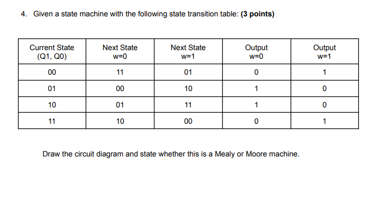 Solved 4. Given a state machine with the following state | Chegg.com