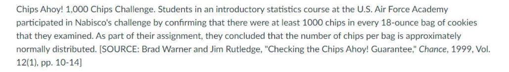 Solved Chips Ahoy! 1,000 Chips Challenge. Students in an | Chegg.com