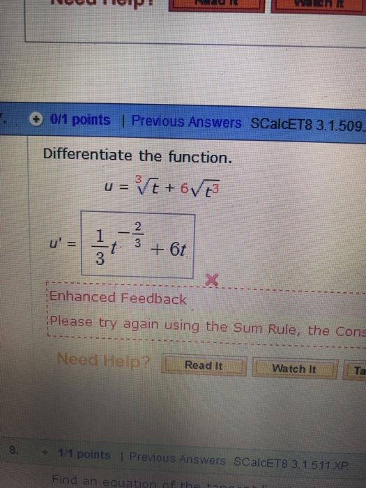 Solved か011 points ! Previous Answers SCalcET8 3.1.509. | Chegg.com