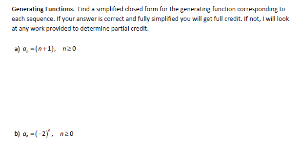 Solved Generating Functions. Find a simplified closed form | Chegg.com