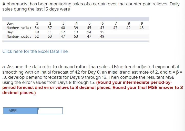 Solved A pharmacist has been monitoring sales of a certain | Chegg.com