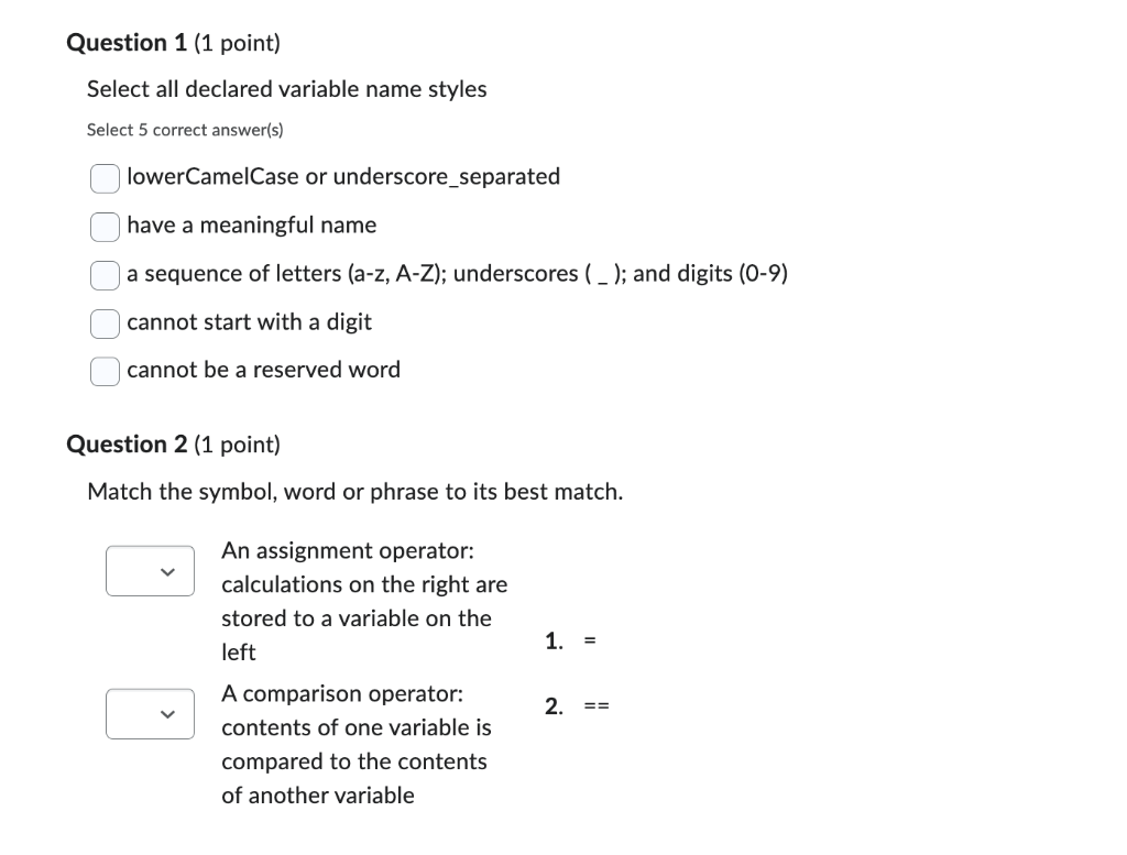Solved Question I (1 point) Select all declared variable | Chegg.com