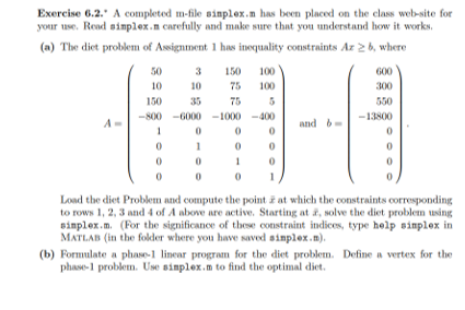 Solved Use MatLab please. Below is the simplex.m file | Chegg.com