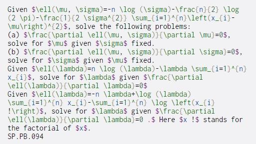 Solved Given $\ell(\mu, \sigma)=-n \log (\sigma)-\frac{n}{2} | Chegg.com
