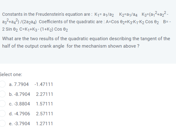 Solved Constants in the Freudenstein's equation are: | Chegg.com